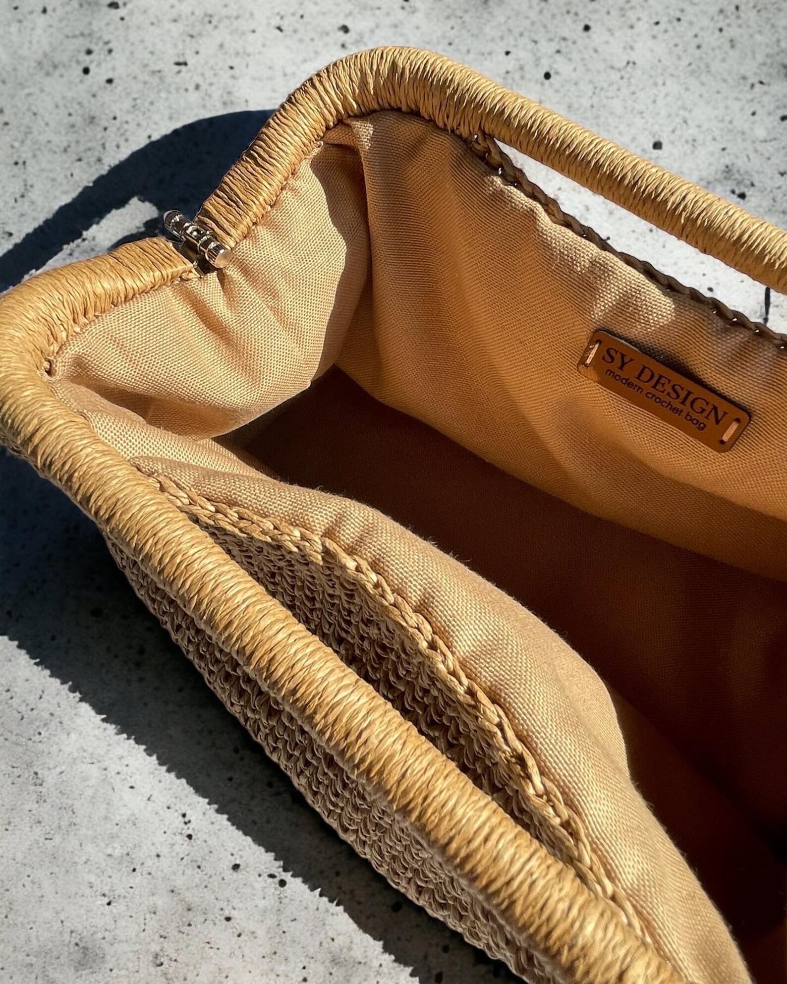 Crochet Raffia Top Handle Pouch Clutch Hand Bag Crochet Tote Straw Bag ...