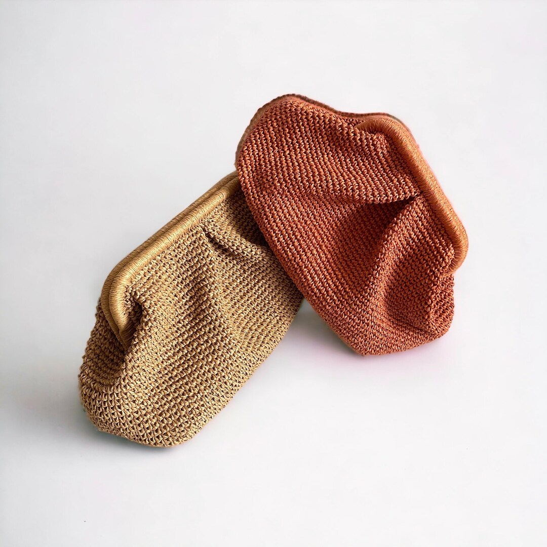 Terracotta Crochet Raffia Pouch Clutch Bag Straw Summer Beach Bag Woven ...