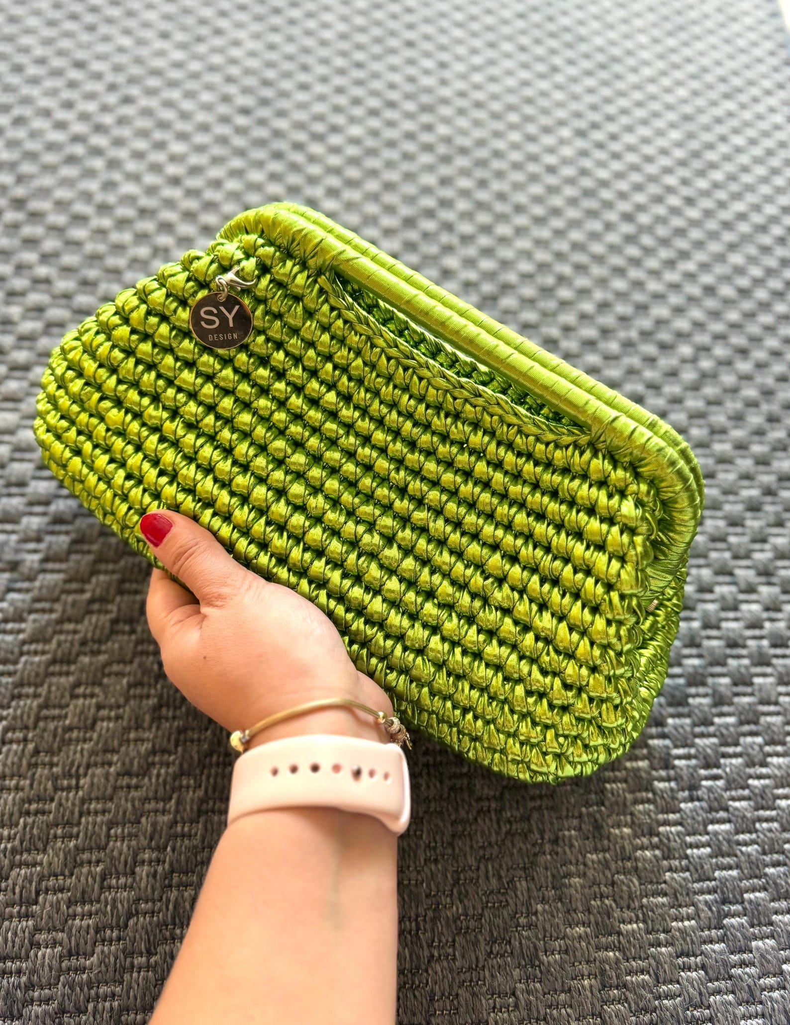 Woven Vegan Leather Clutch: Metallic Green Top Handle Bag - Etsy