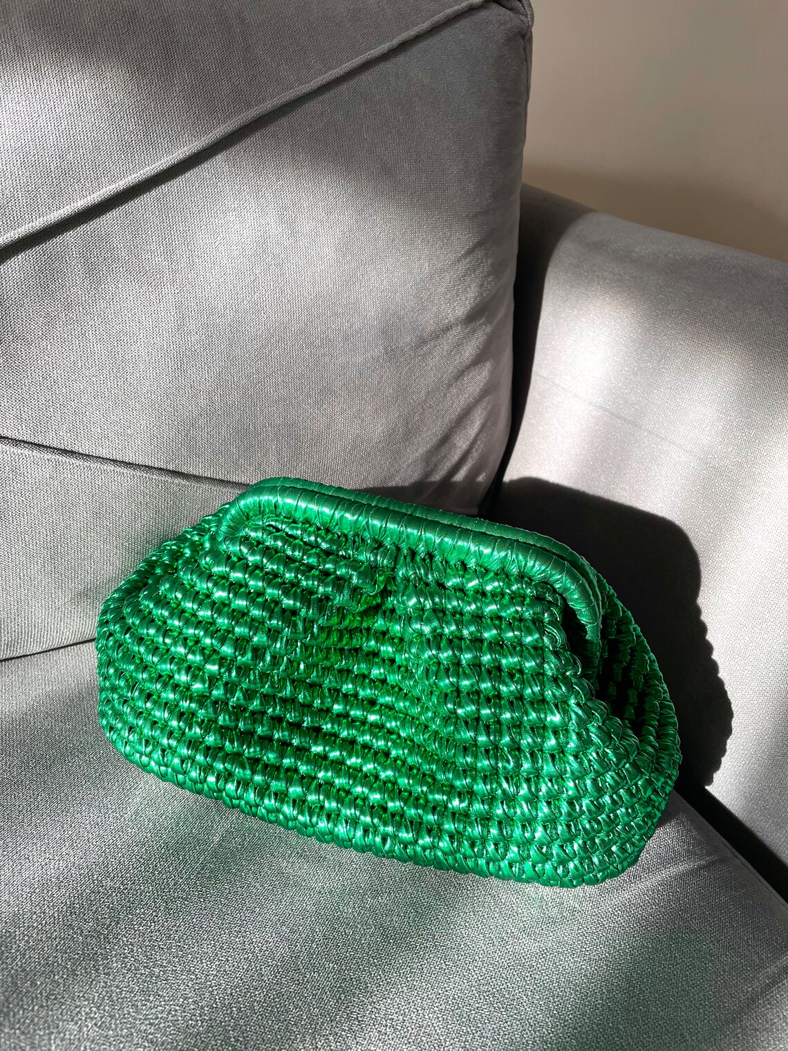 Emerald Green Metallic Raffia Bag Evening Crochet Pouch Bag - Etsy