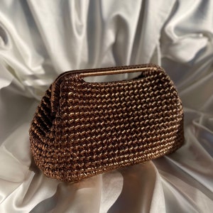 Bronze Knitting Metallic Leather Pouch Clutch Purse Bag | Beach Wedding ...