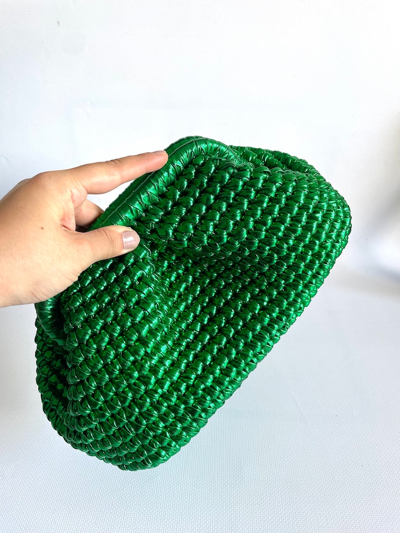 Emerald Green Metallic Raffia Bag Evening Crochet Pouch Bag - Etsy
