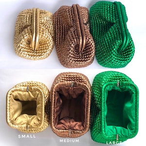 Emerald Green Metallic Raffia Bag, Evening Crochet Pouch Bag, Handmade ...