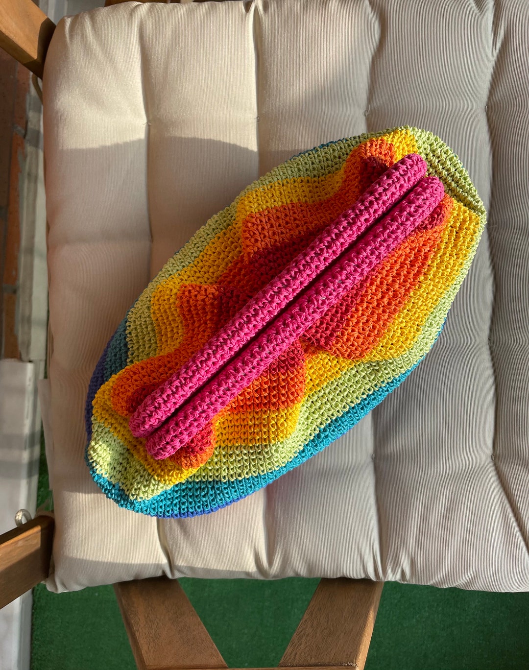 Colorful Stripes Raffia Woven Pouch Clutch Bag Rainbow Straw Beach ...