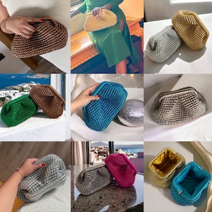 Emerald Green Metallic Raffia Bag, Evening Crochet Pouch Bag, Handmade ...