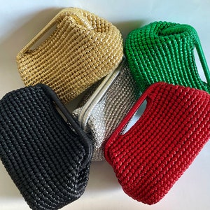 Gold Crochet Metallic Leather Pouch Clutch Purse Bag | Beach Wedding ...