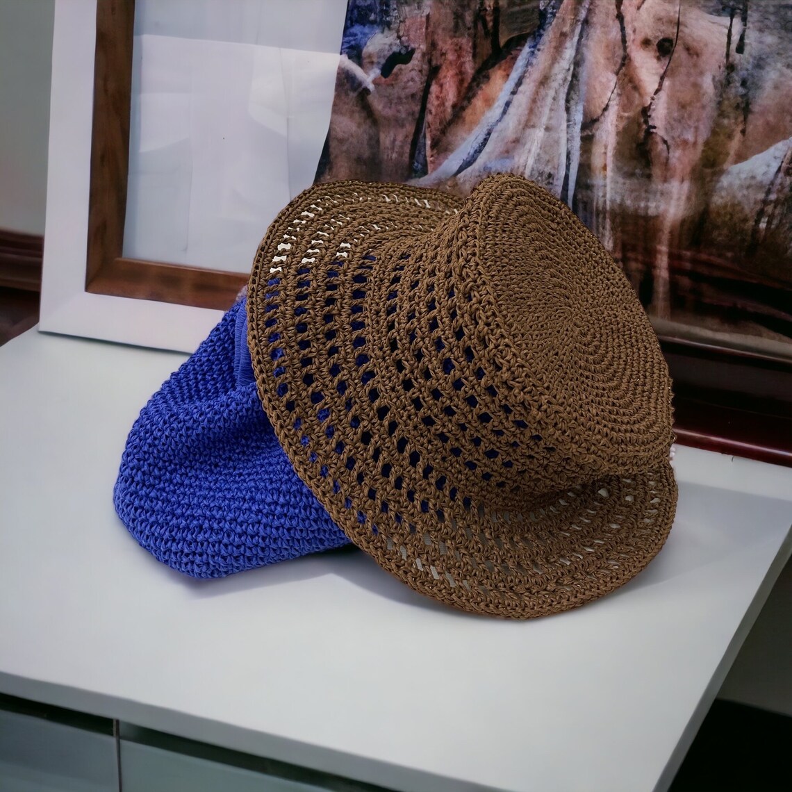 Brown Handmade Crochet Bucket Hat Raffia Hat Summer - Etsy