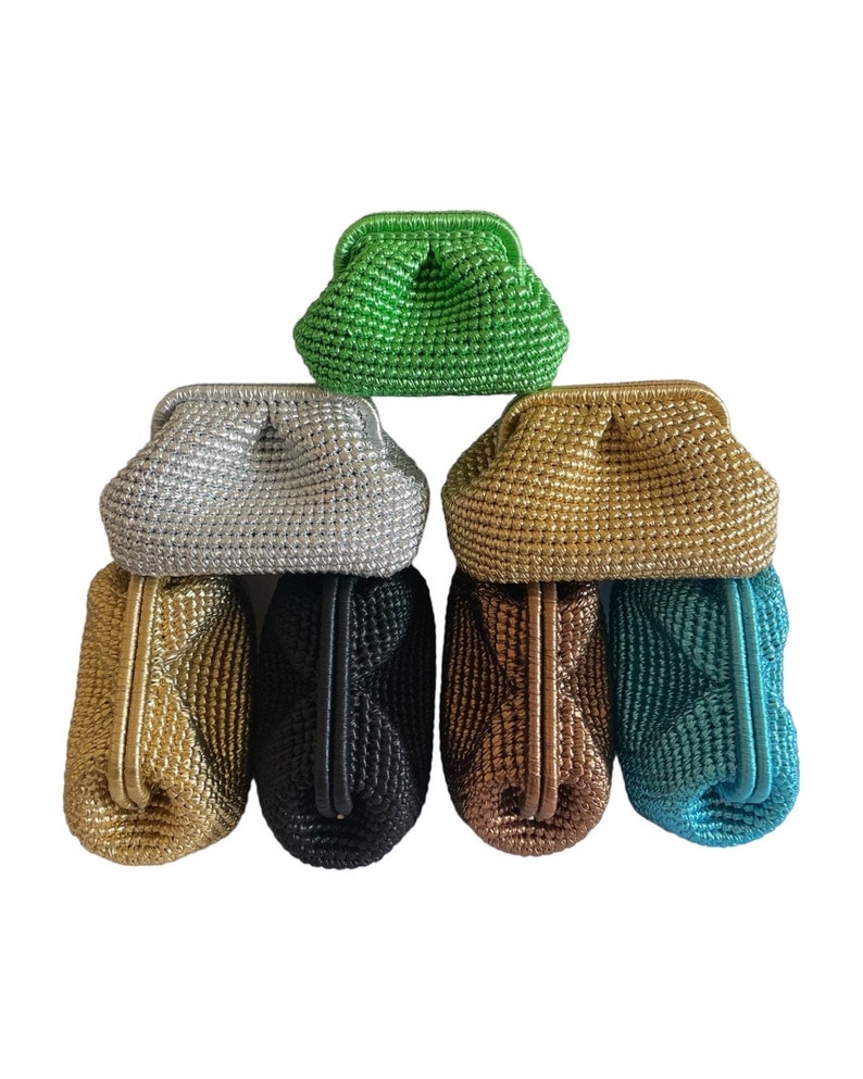 Emerald Green Metallic Raffia Bag Evening Crochet Pouch Bag - Etsy