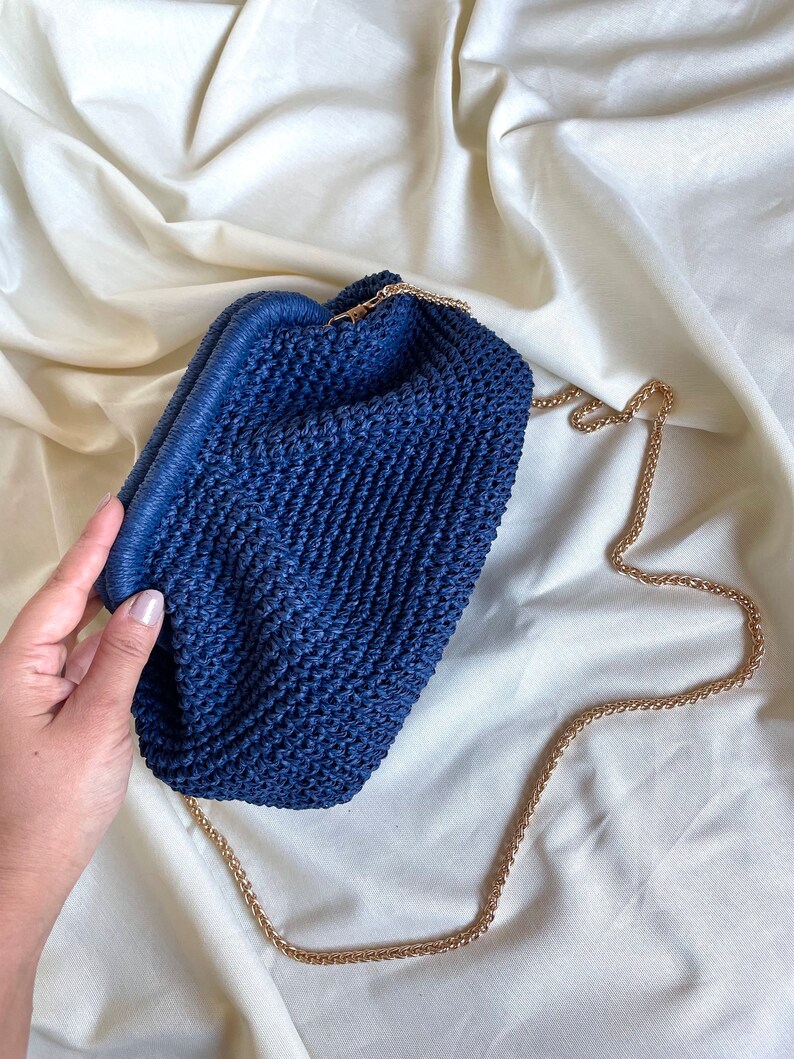 Navy Blue Small Raffia Clutch Bag With Handmade Pouch and - Etsy