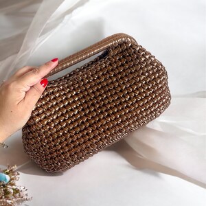 Bronze Knitting Metallic Leather Pouch Clutch Purse Bag | Beach Wedding ...