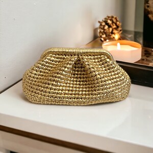 Large Gold Metallic Leather Pouch Clutch Bag | Handmade Evening Bag ...