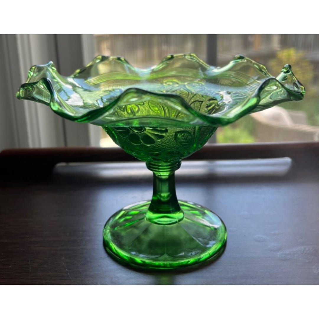 Vintage 1909 Northwood Green Footed Compote Carnival Depression Glass ...