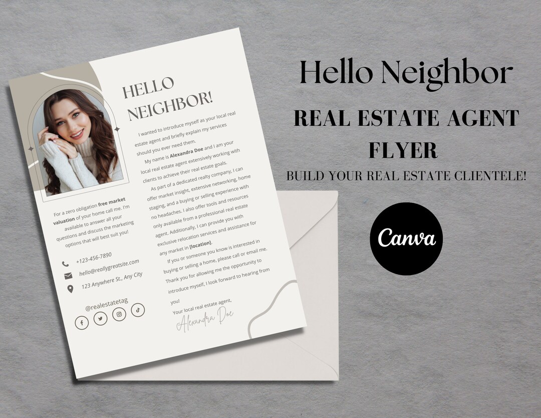 Hello Neighbor Realtor Flyer, Real Estate Marketing Letter Template ...