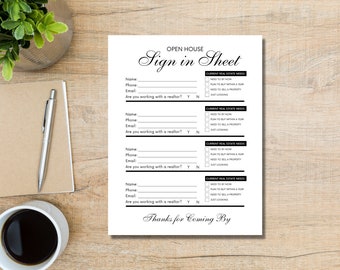 Real Estate Open House Sign in Sheet Printable - Etsy