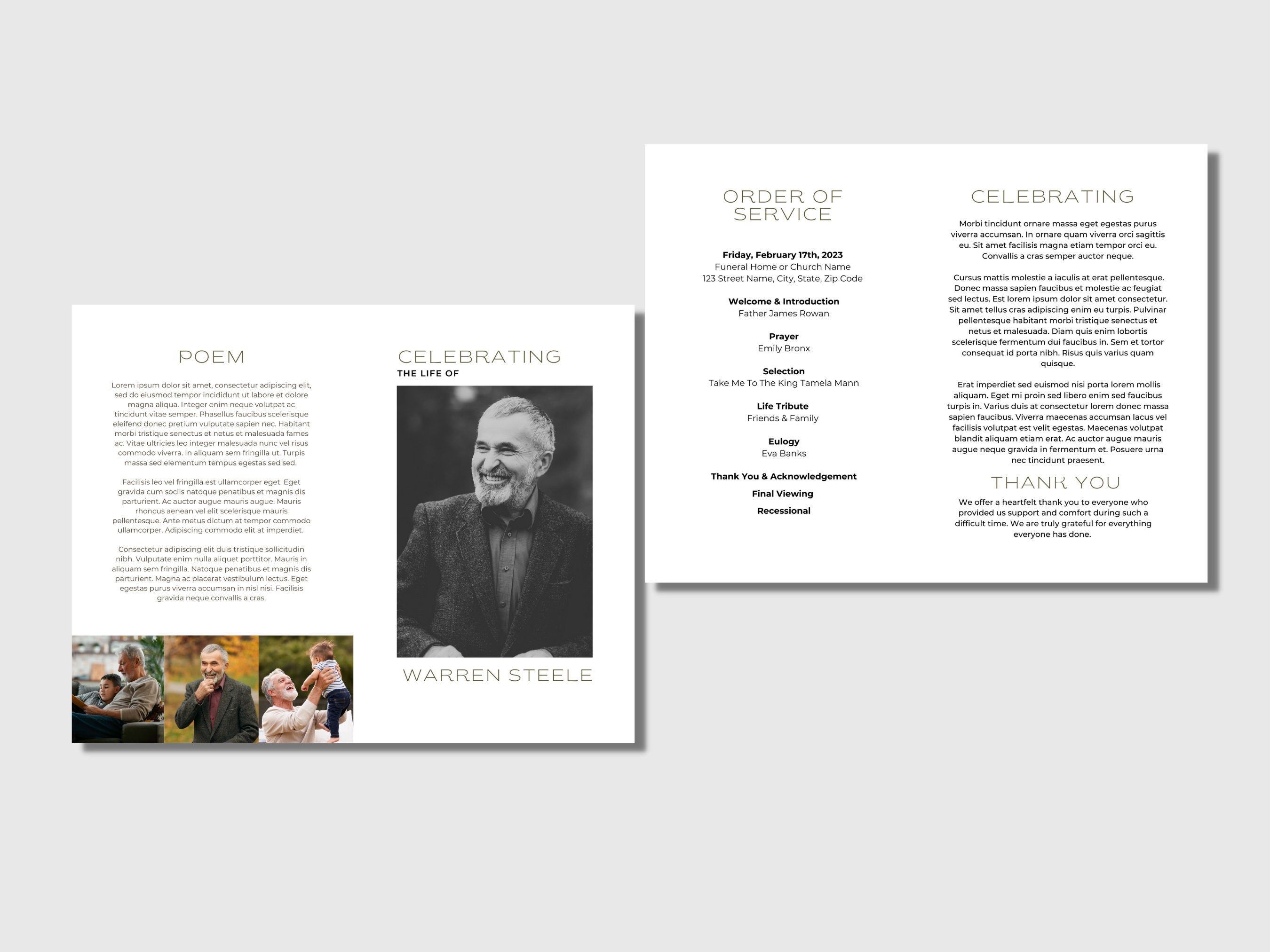 Celebration of Life Funeral Program Template, Editable Photo Funeral ...