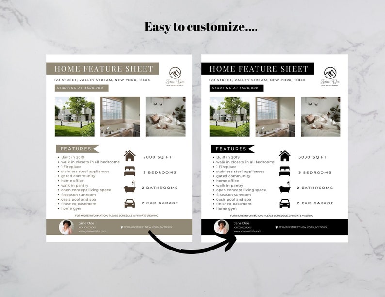 Real Estate Home Feature Sheet Bundle Template, Real Estate Marketing ...