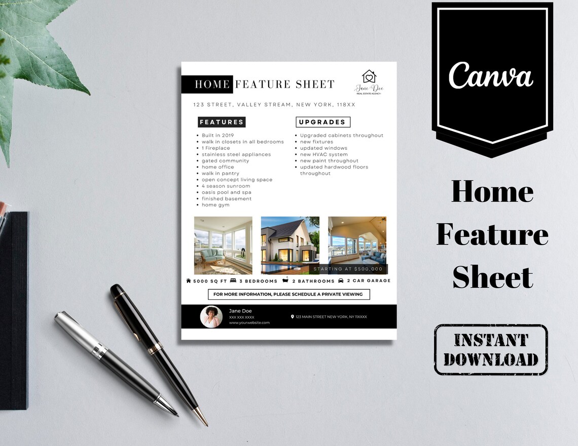 Real Estate Home Feature Sheet Template, Real Estate Marketing, Real ...