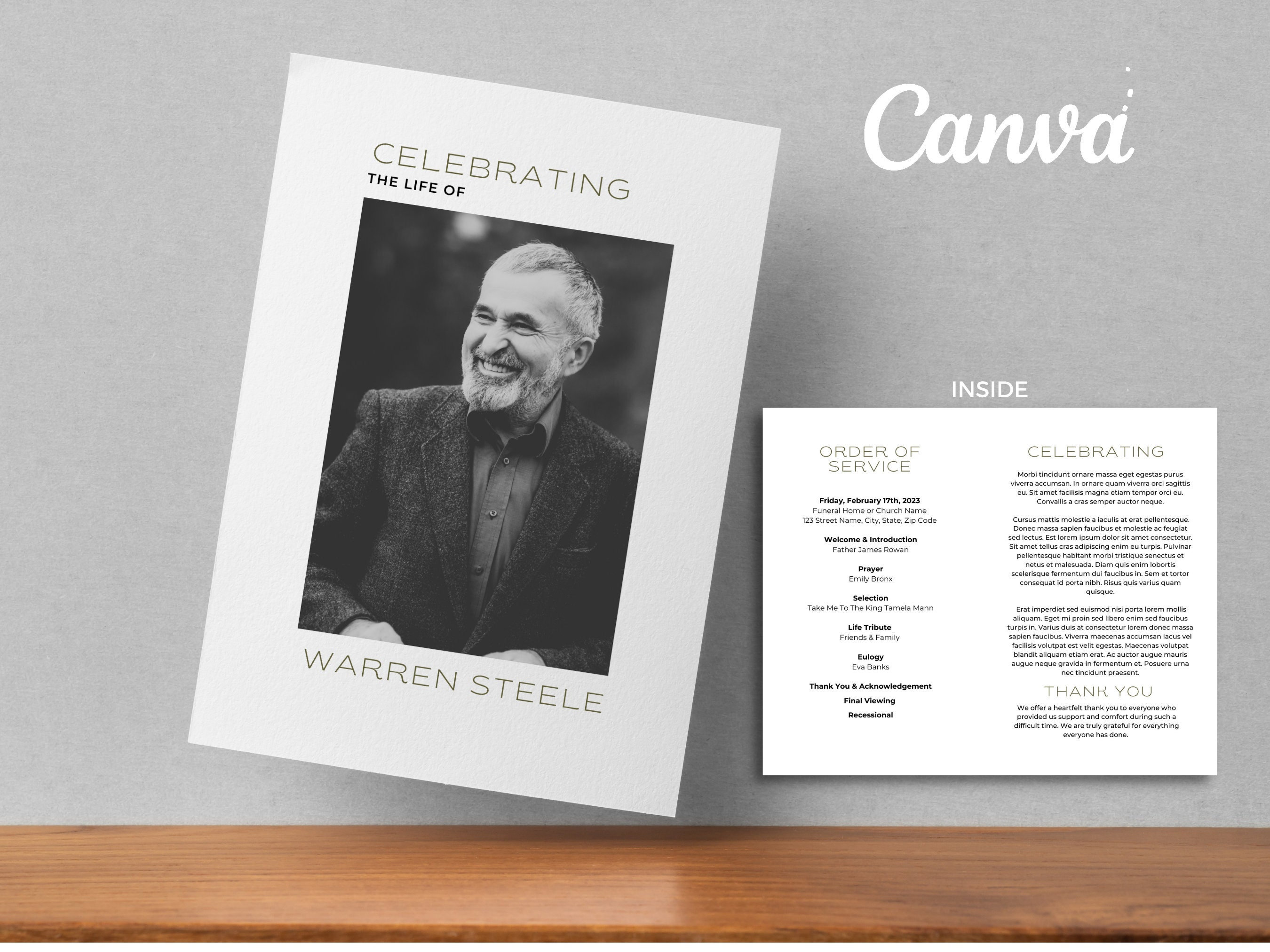 Celebration of Life Funeral Program Template, Editable Photo Funeral ...