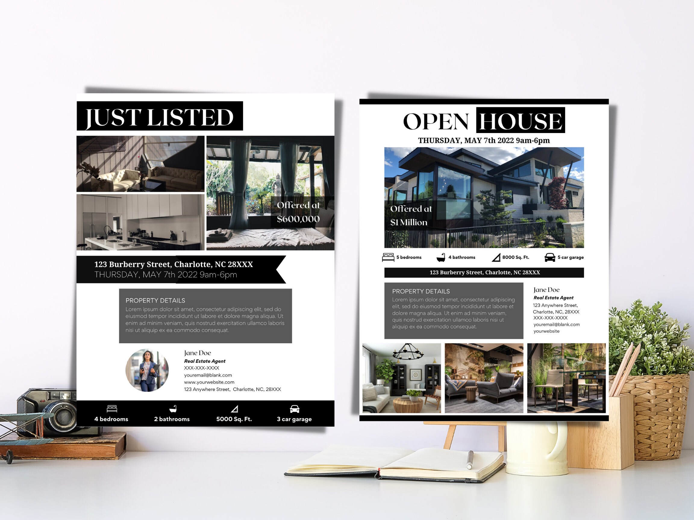 Real Estate Bundle Flyer Template, Open House Flyer, Just Listed Flyer ...