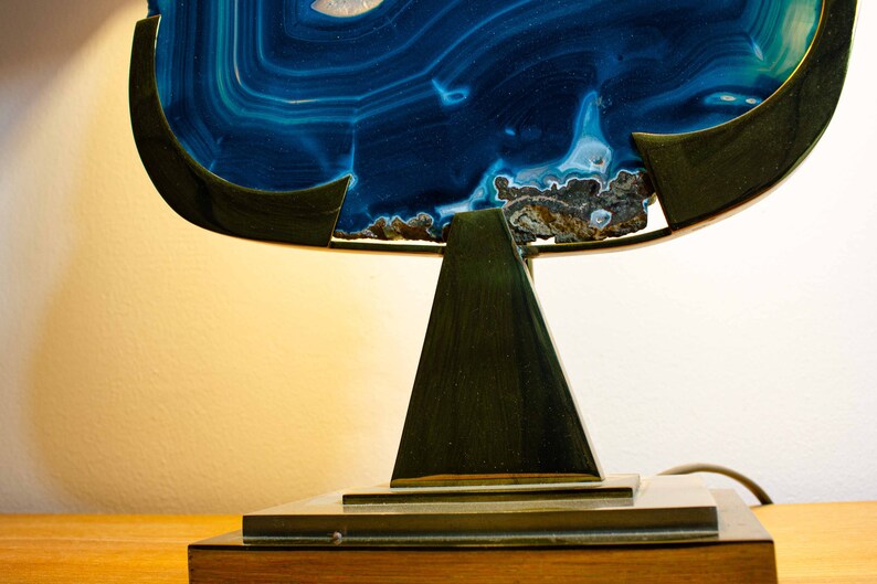 Fine Brass & Blue Agate Stone Lamp, France 1970s - Etsy