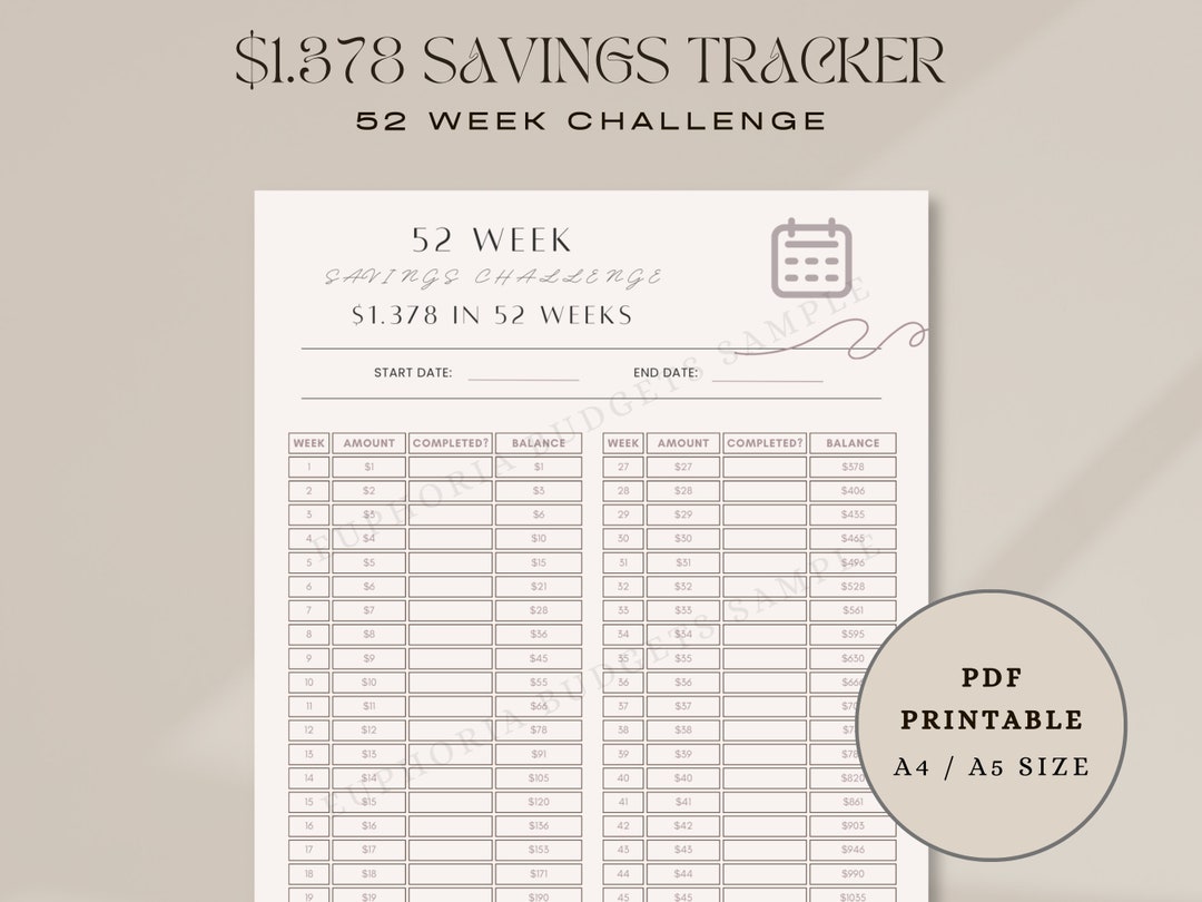 1,378 52 Week Savings Tracker Printable, 52 Week Savings Challenge ...