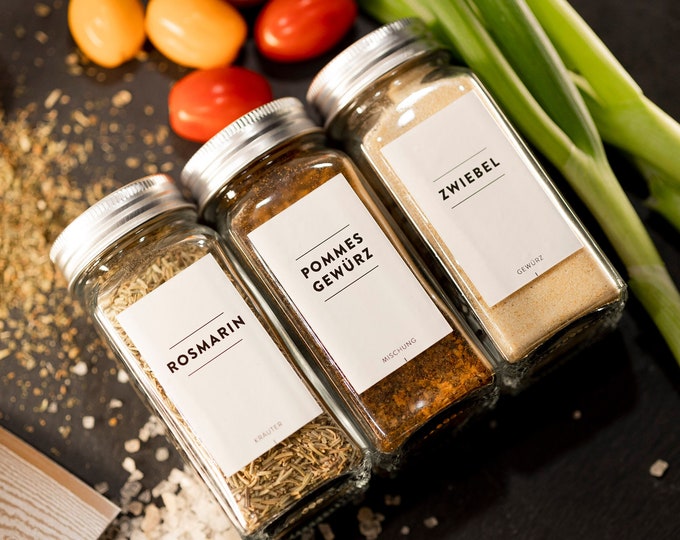 30 Spice Labels, Basics, Waterproof Foil Labels, German, Minimalist ...