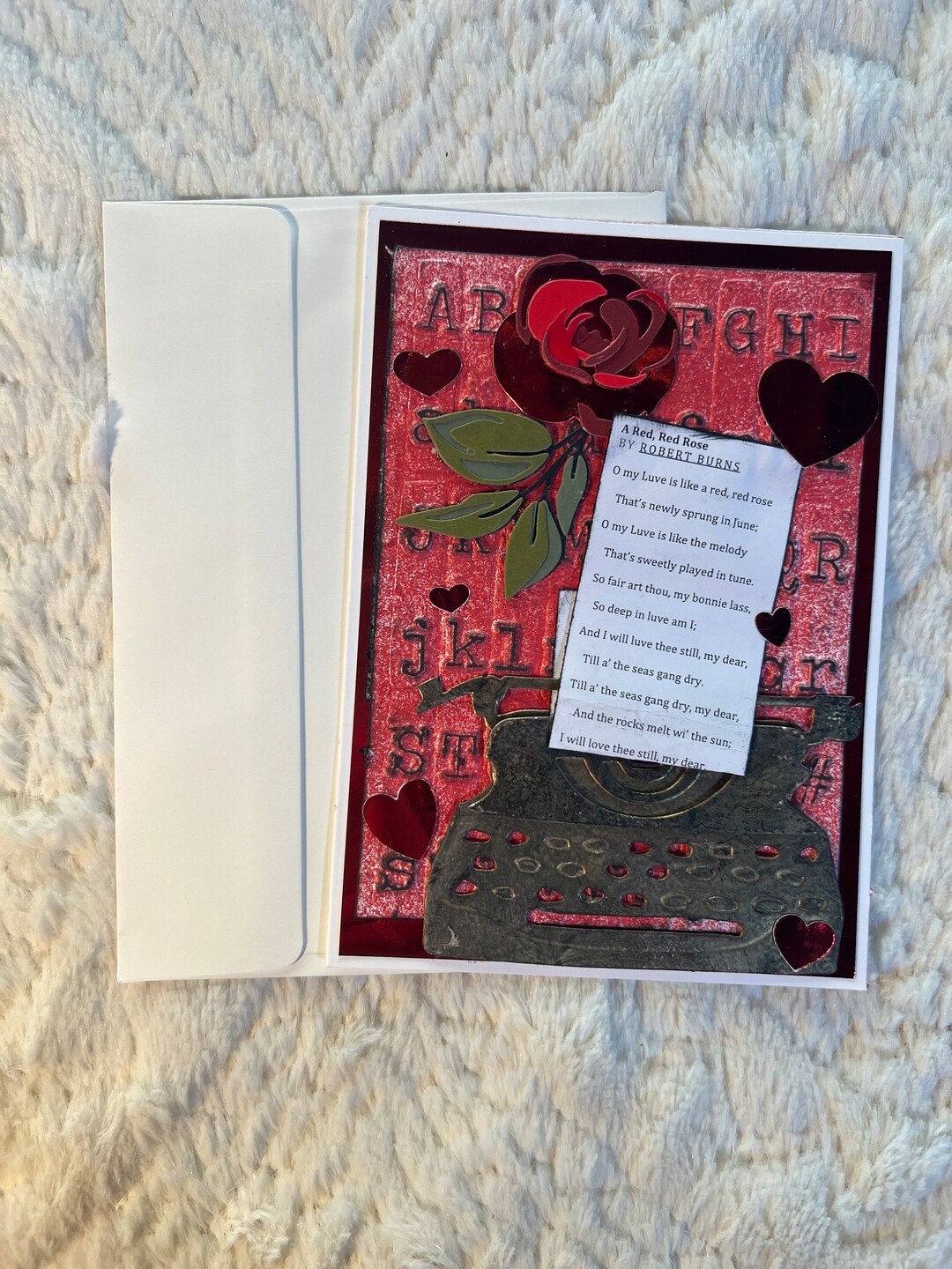 Deluxe Handmade Valentines Day Card. Featuring the Poem A Red, Red Rose ...