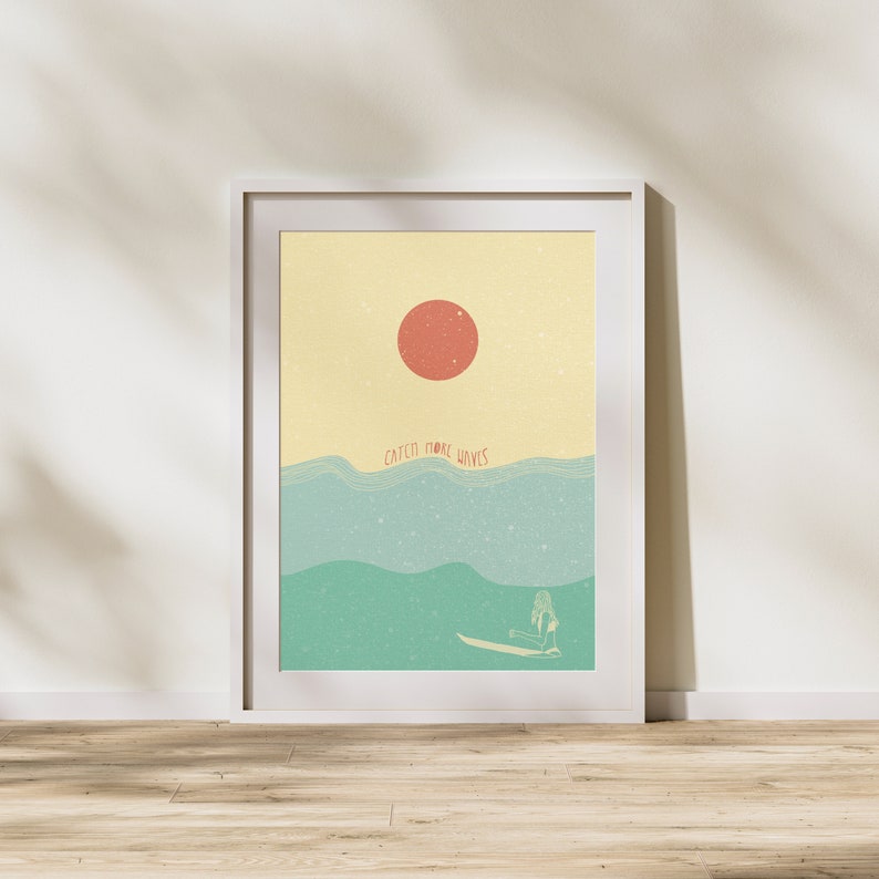 Boho Surfer Girl Illustration - "catch More Waves" - Digital Download ...