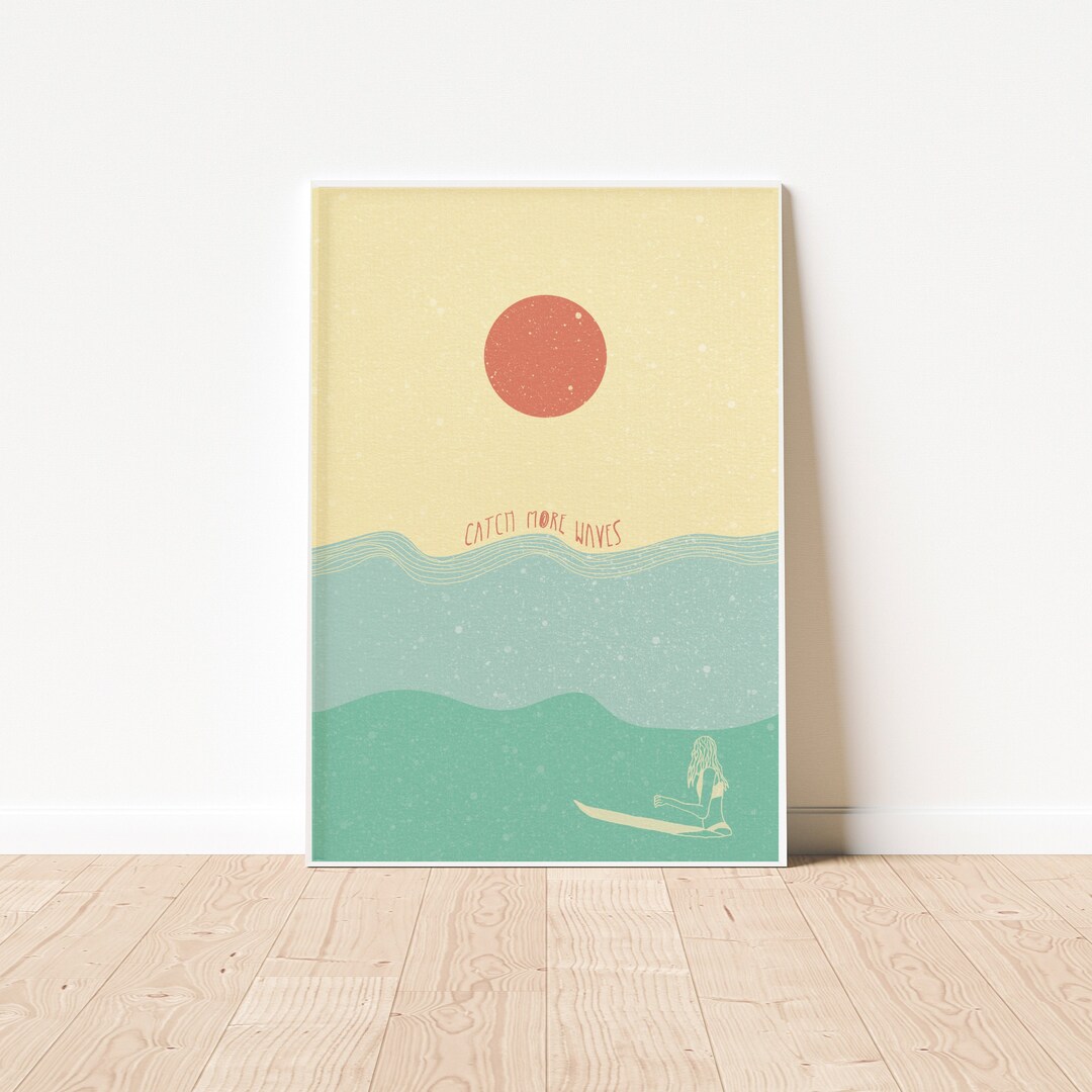 Boho Surfer Girl Illustration - "catch More Waves" - Digital Download ...