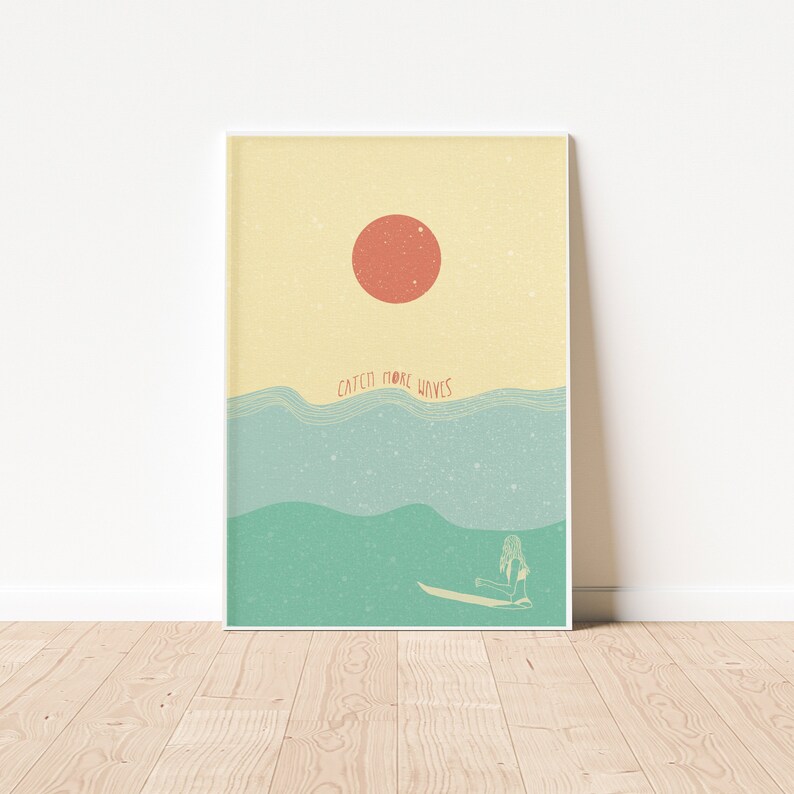 Boho Surfer Girl Illustration - "catch More Waves" - Digital Download ...