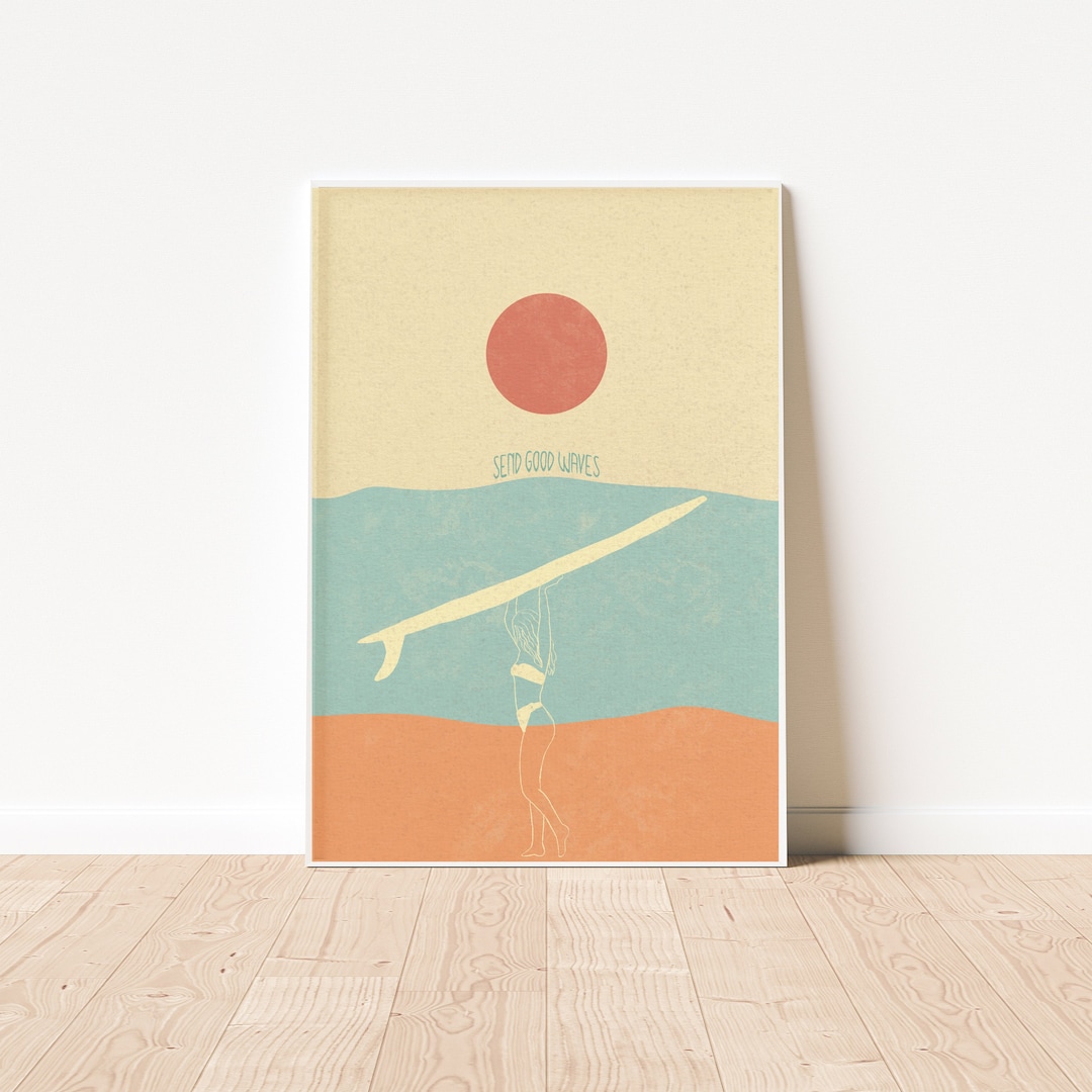 Boho Surfer Girl - "send Good Waves" - Digital Download Art Print - Etsy