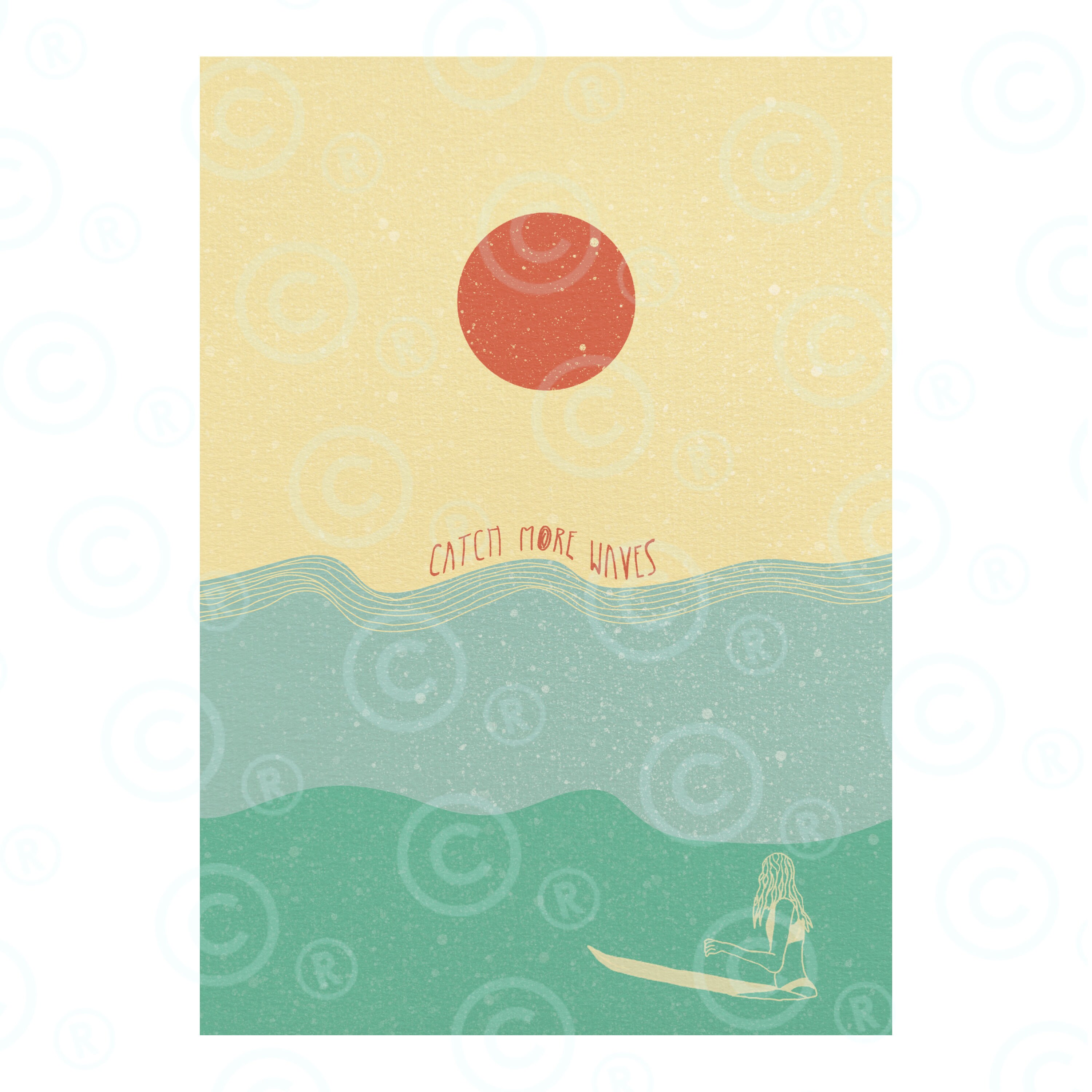 Boho Surfer Girl Illustration - "catch More Waves" - Digital Download ...