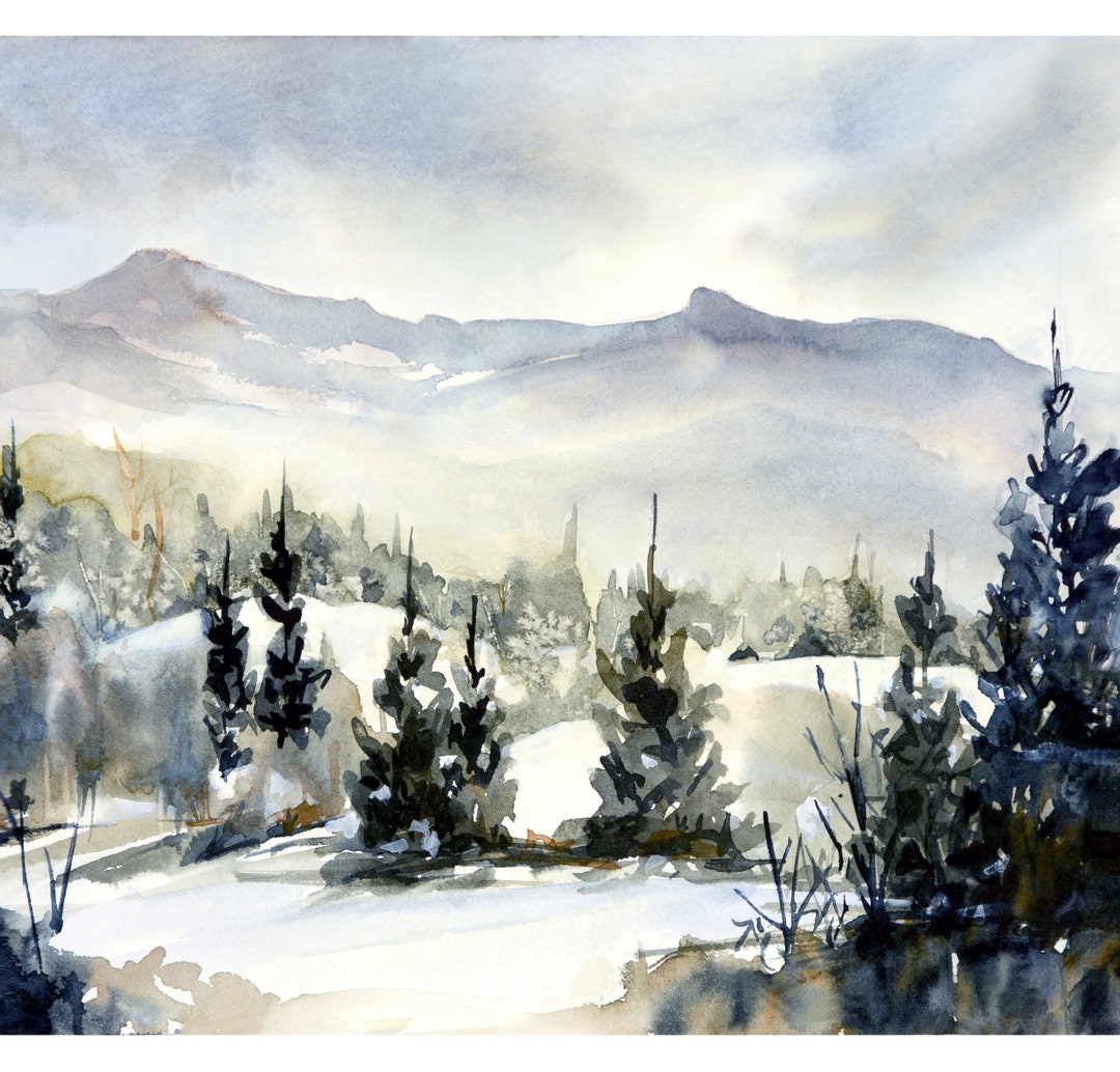 Mount Mansfield, Spruce Trees Painting Print, Unique Nature Wall Art ...