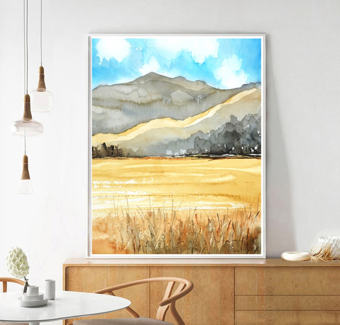 Wheat Field Watercolor Wall Art Farm Field Painting English | Etsy Canada