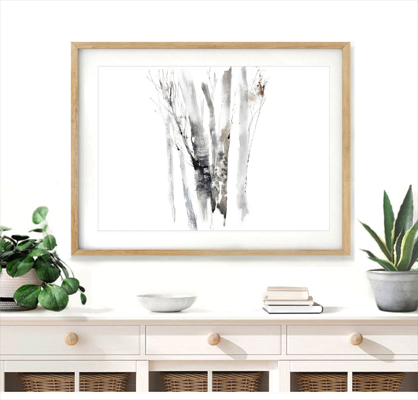 Simple Art Print, Watercolor Landscape Print, Brown Grey Black White ...