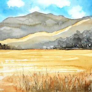 Wheat Field Watercolor Wall Art, Farm Field Painting, English ...