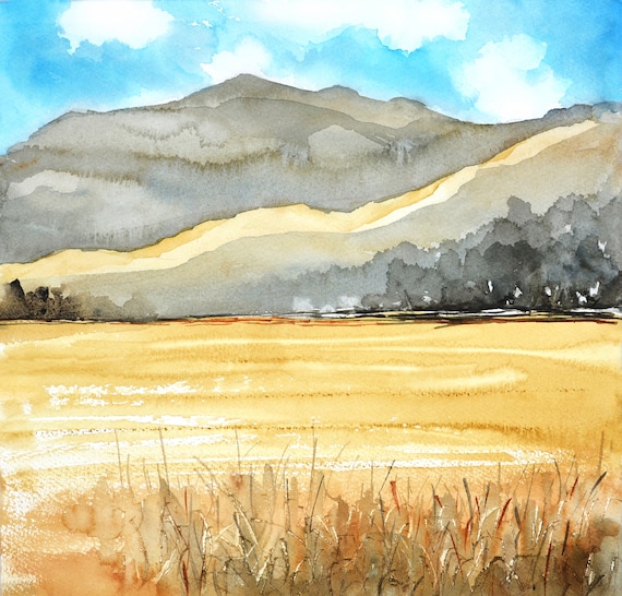 Wheat Field Watercolor Wall Art Farm Field Painting English | Etsy Canada