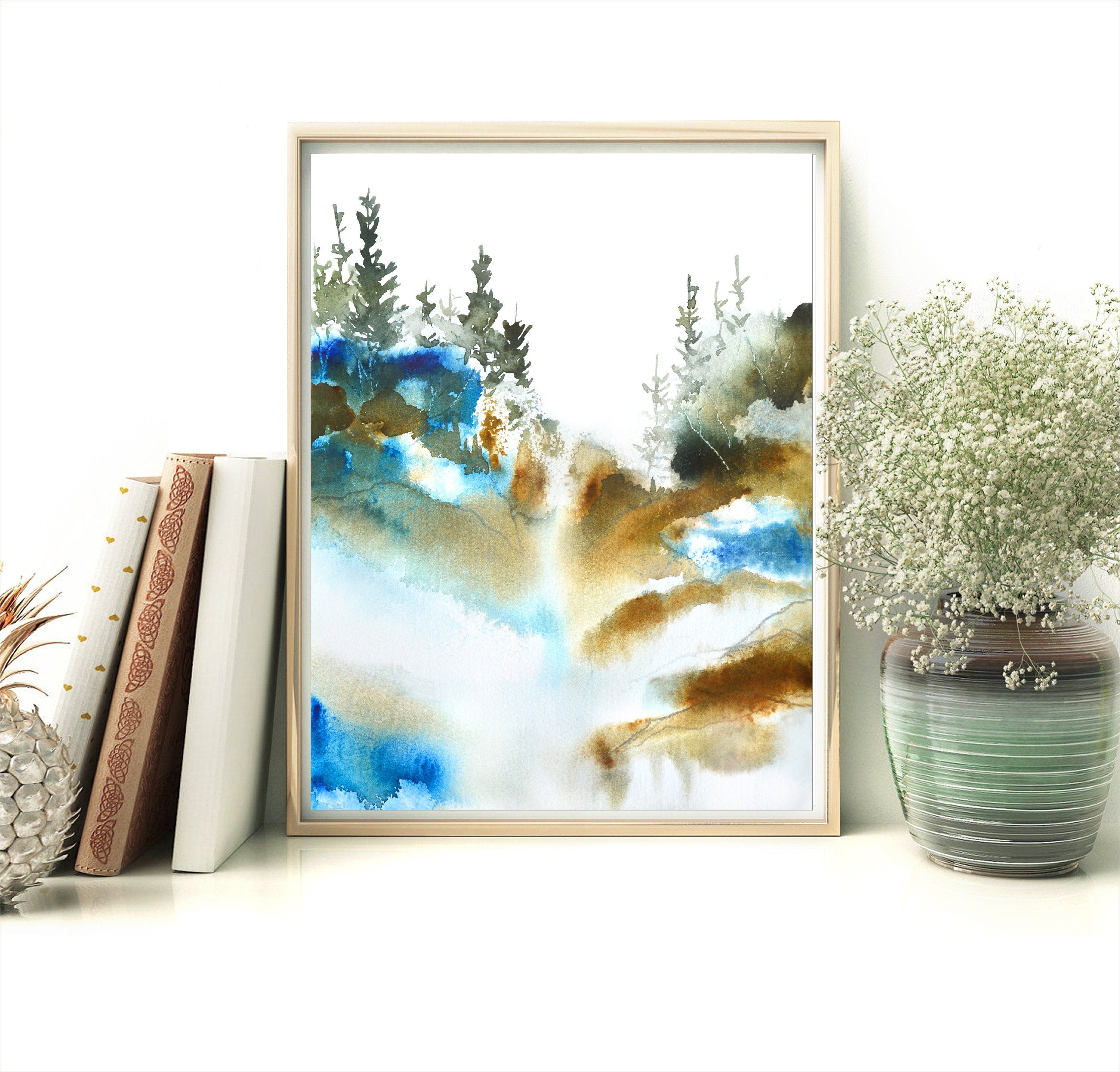 Waterfalls Calming Artwork Peaceful Print Painting Poster - Etsy