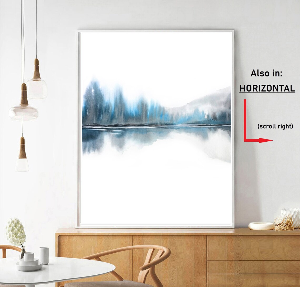 Blue Grey Wall Decor, Landscape Painting, Watercolor Painting Print ...