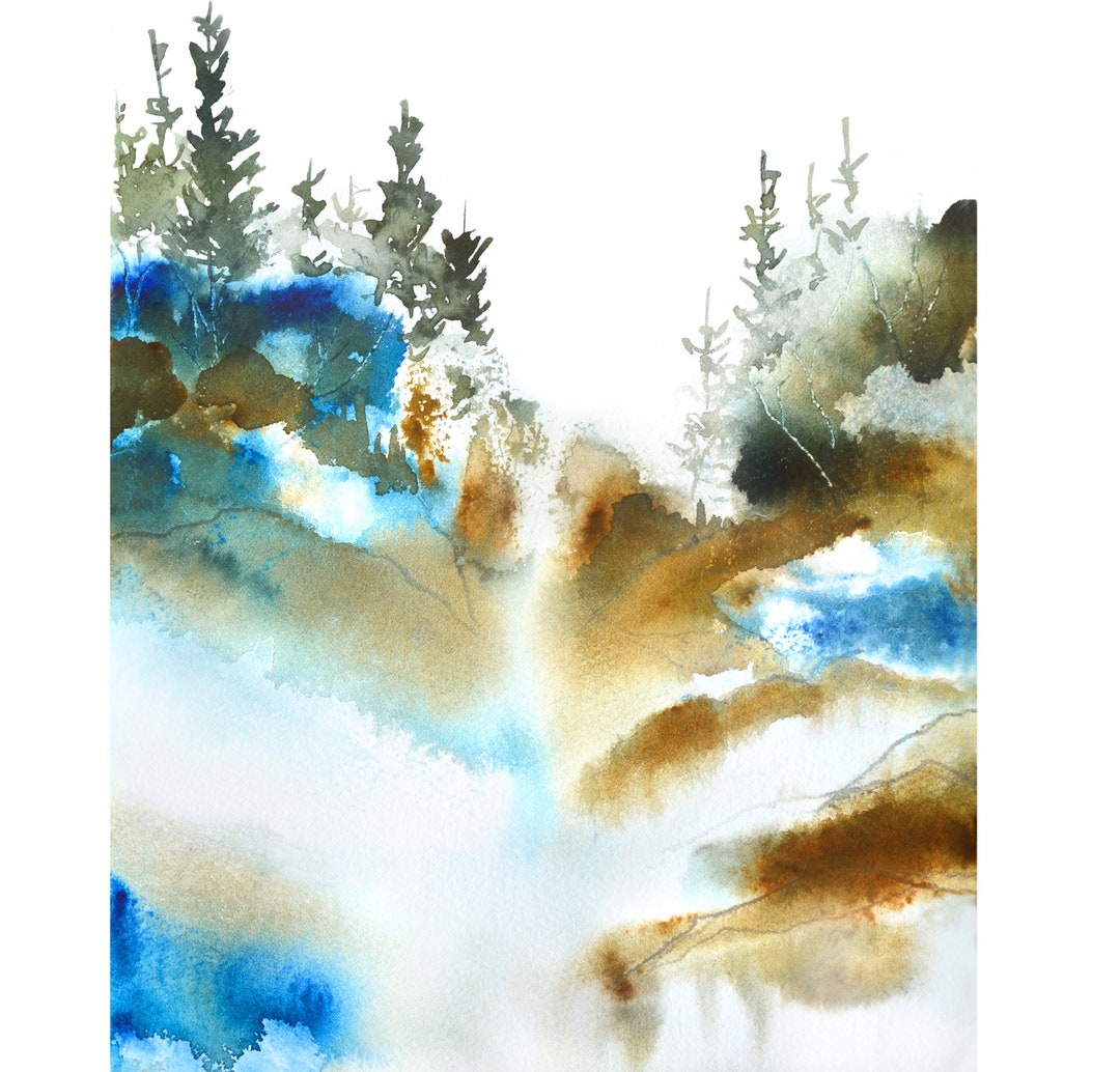 Waterfalls, Calming Artwork, Peaceful Print Painting Poster, Summertime ...