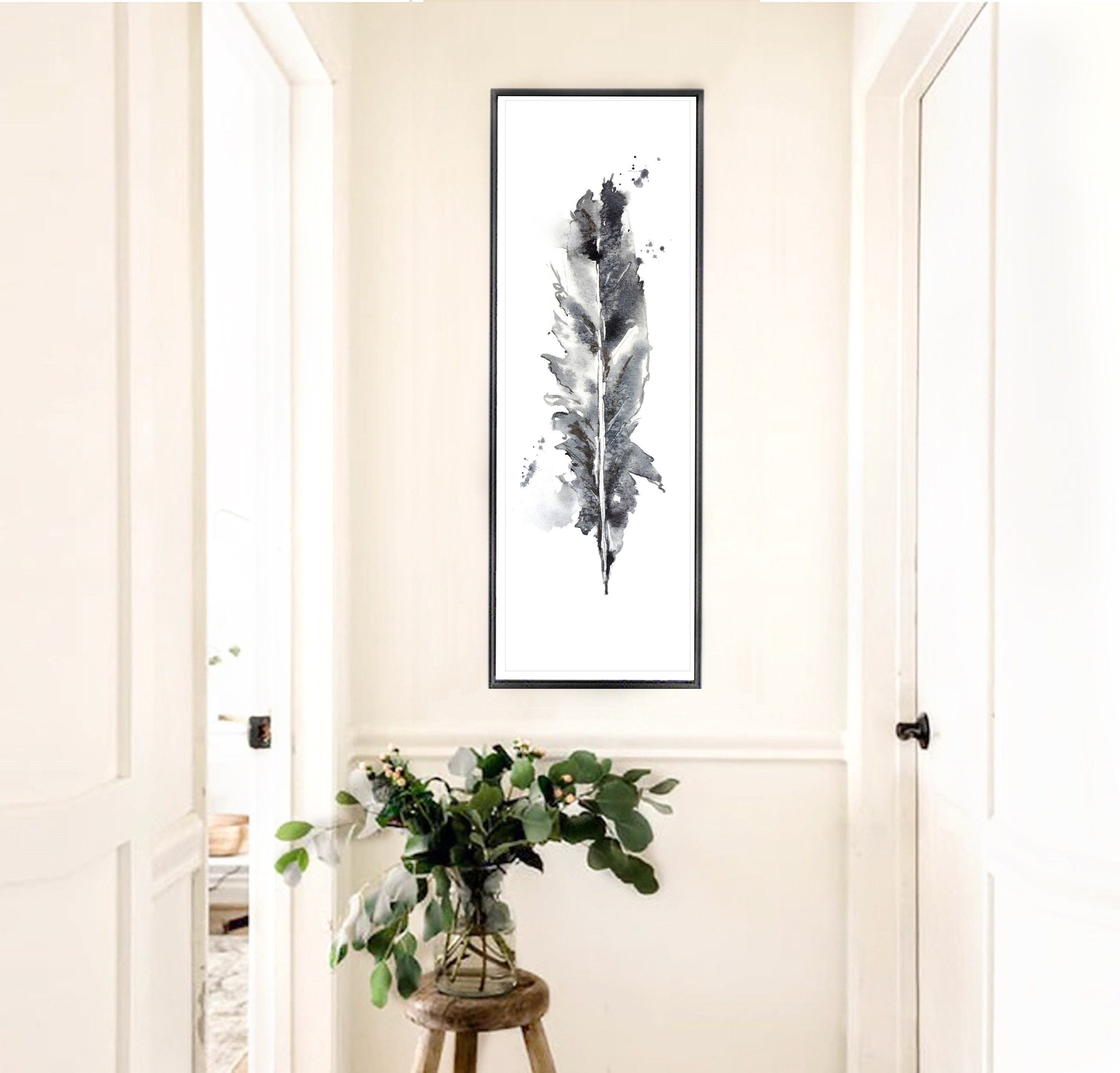 Black and White Narrow Wall Art, Vertical Hallway Decor, Small Space ...