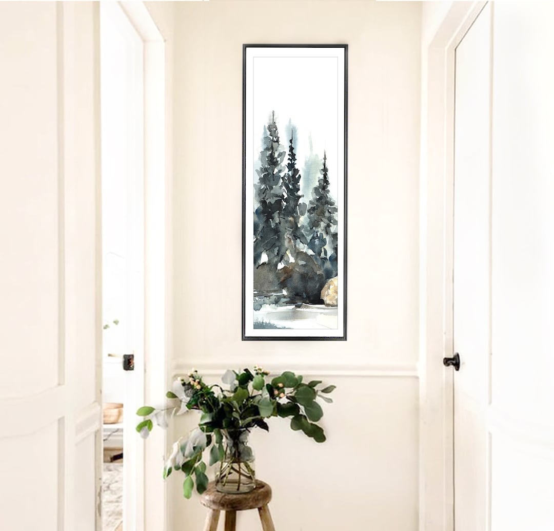 Large Hallway Decor, Tall Thin Painting, Narrow Artwork, Long Vertical ...