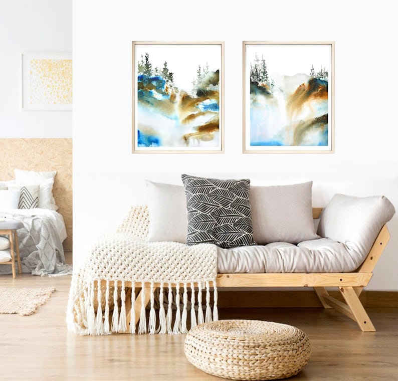 Waterfalls Calming Artwork Peaceful Print Painting Poster - Etsy Canada