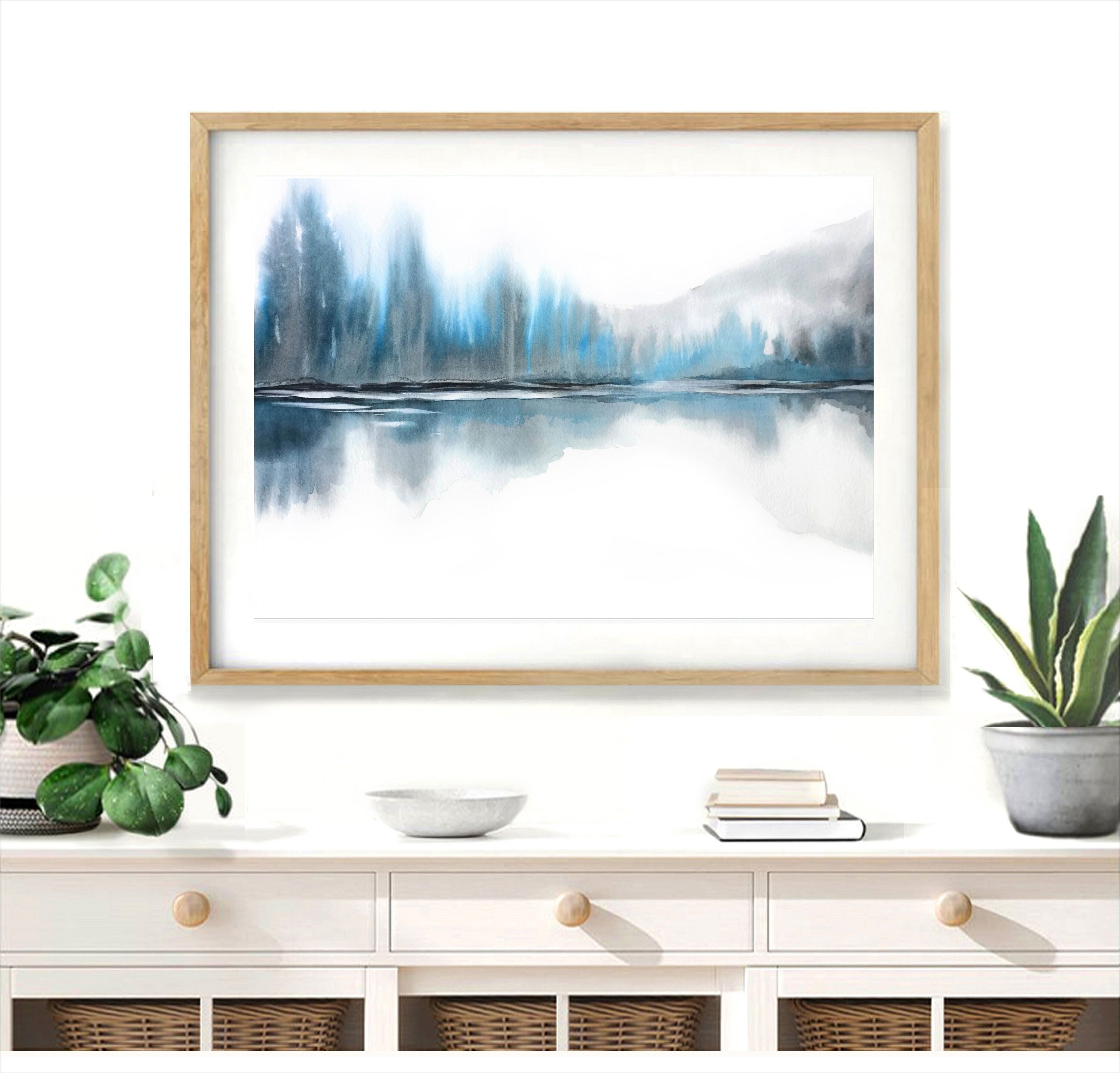 Blue Grey Wall Decor Landscape Painting Watercolor Painting - Etsy
