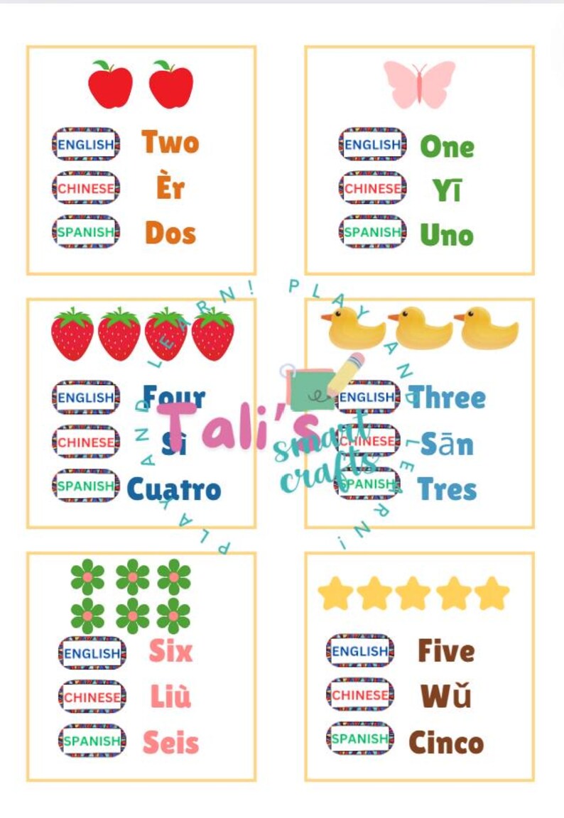 PRINTABLE Montessori Counting in English, Chinese & Spanish 1-20 ...