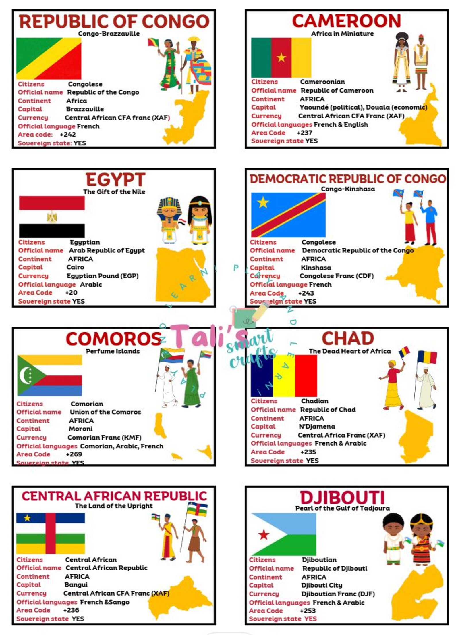 PRINTABLE Montessori AFRICAN Country Flags Memory Flashcards | 54 Flags ...