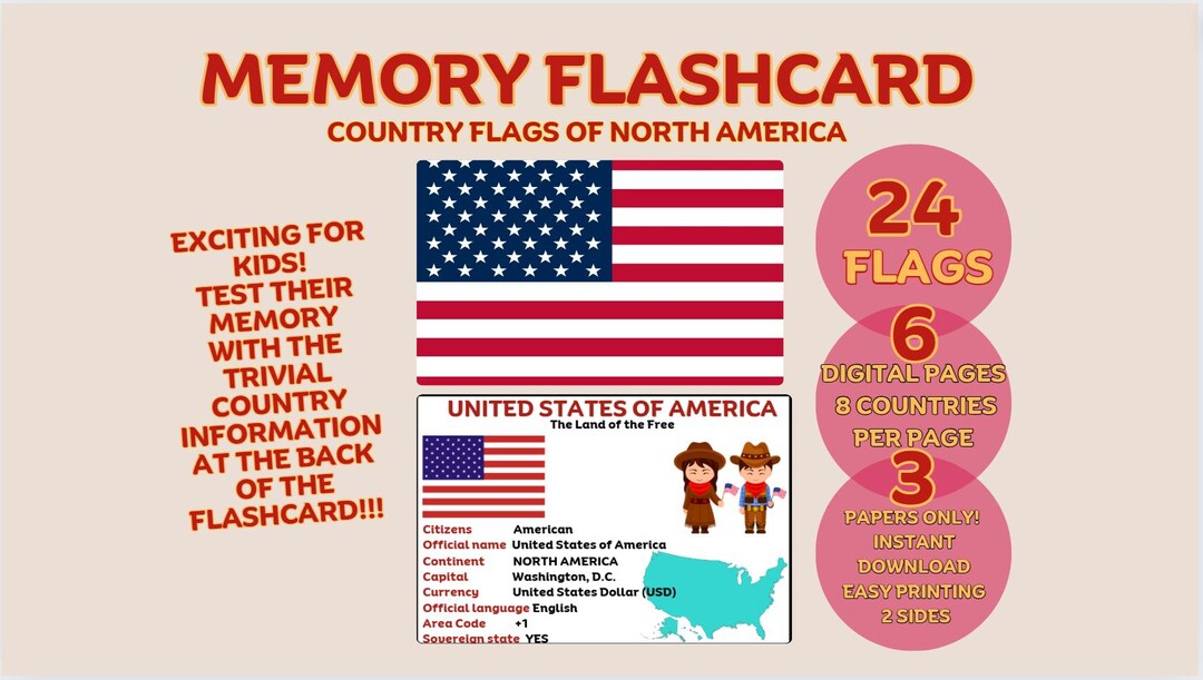 PRINTABLE Montessori NORTH AMERICA Flags| Kids Flags Flashcards | Kids ...