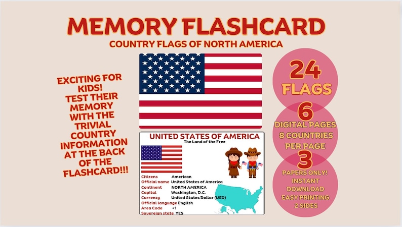 PRINTABLE Montessori NORTH AMERICA Flags| Kids Flags Flashcards | Kids ...
