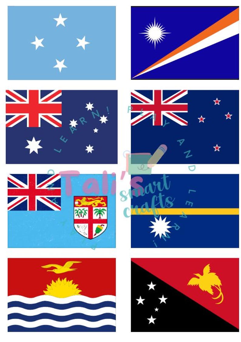 PRINTABLE Montessori Country Flags of the OCEANIA Memory Flashcards ...