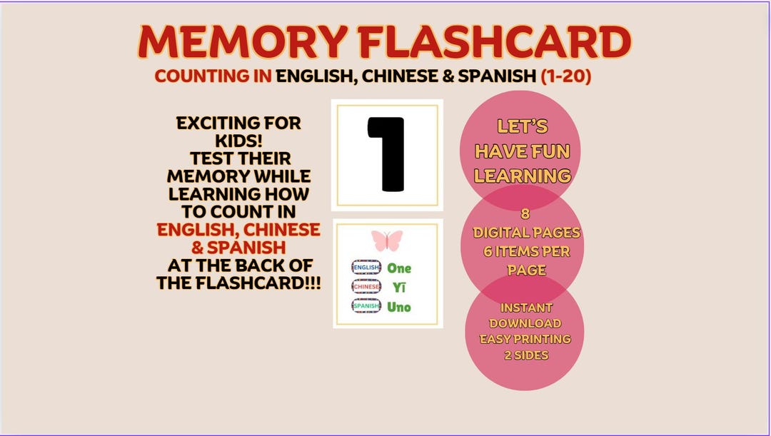 PRINTABLE Montessori Counting in English, Chinese & Spanish 1-20 ...
